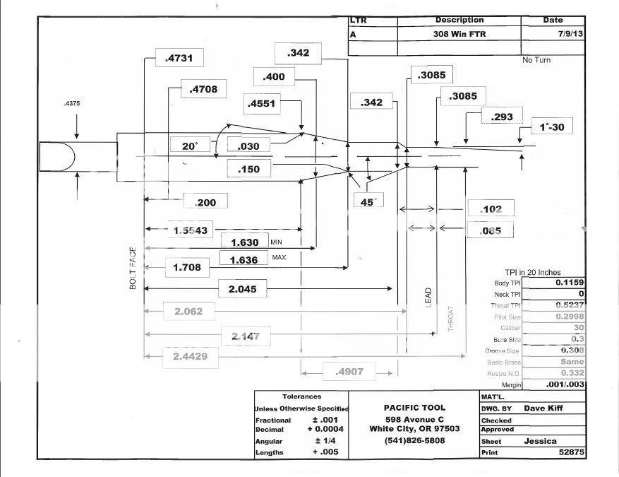 308 chamber specs for 155-175gr bullets. | Shooters' Forum